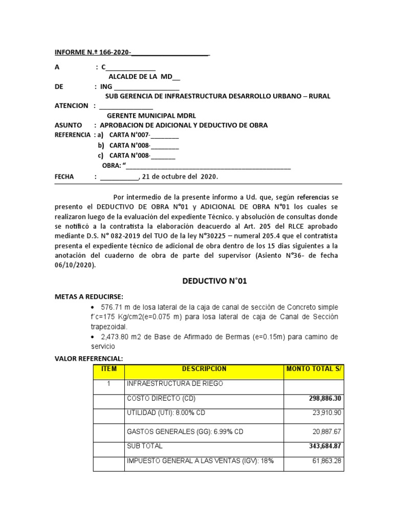 Modelo Informe de Aprobacion de Adicional Deductivo | PDF | Business