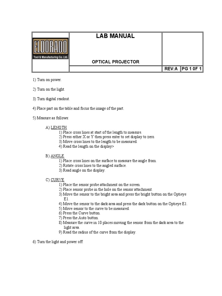 Lab Manual: Optical Projector Rev:A PG 1 0F 1 | PDF