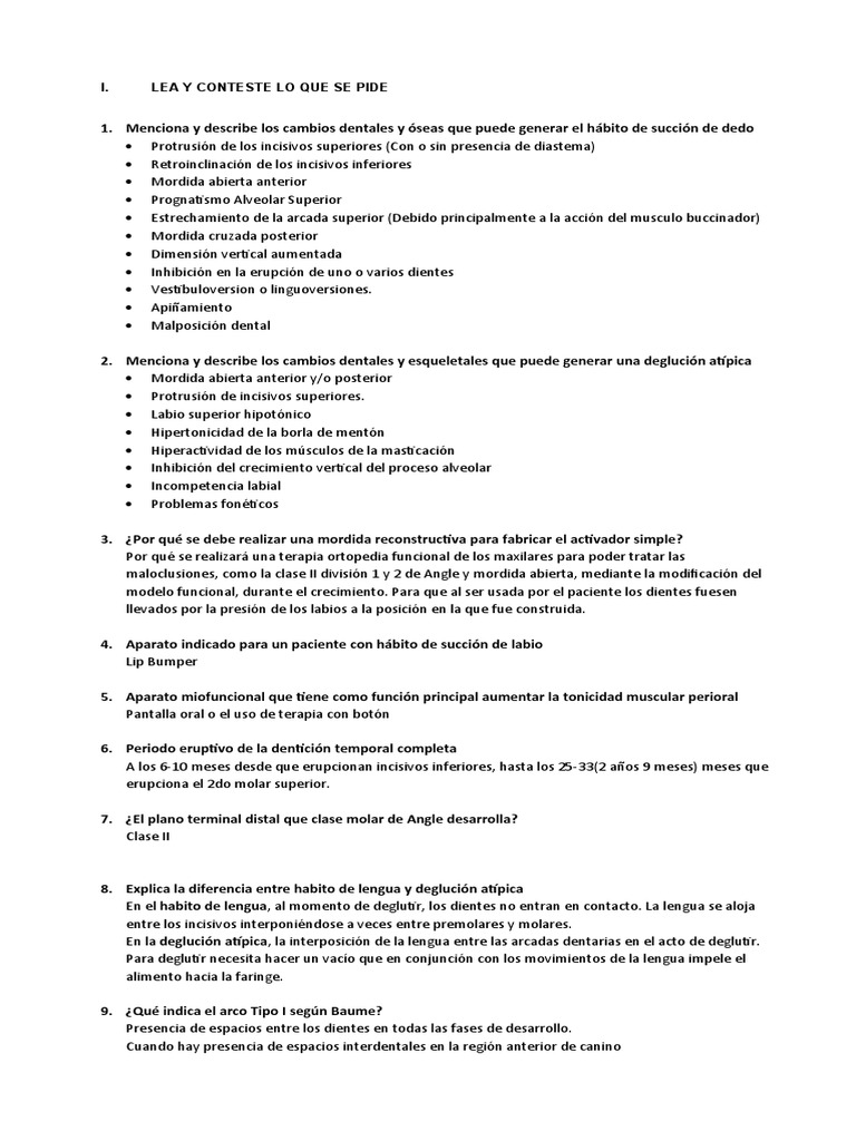 CUESTIONARIO DE ORTO Final 2020 | PDF | Diente | Ramas de Odontología