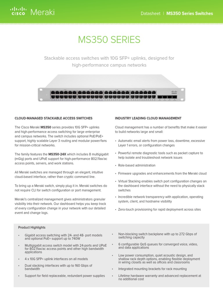 Cisco Meraki MS350 Series Switches Overview | PDF | Computers