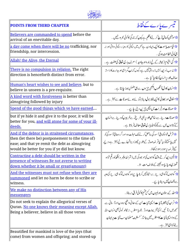Key Teachings from Quran Chapter 3 | PDF | Religion & Spirituality