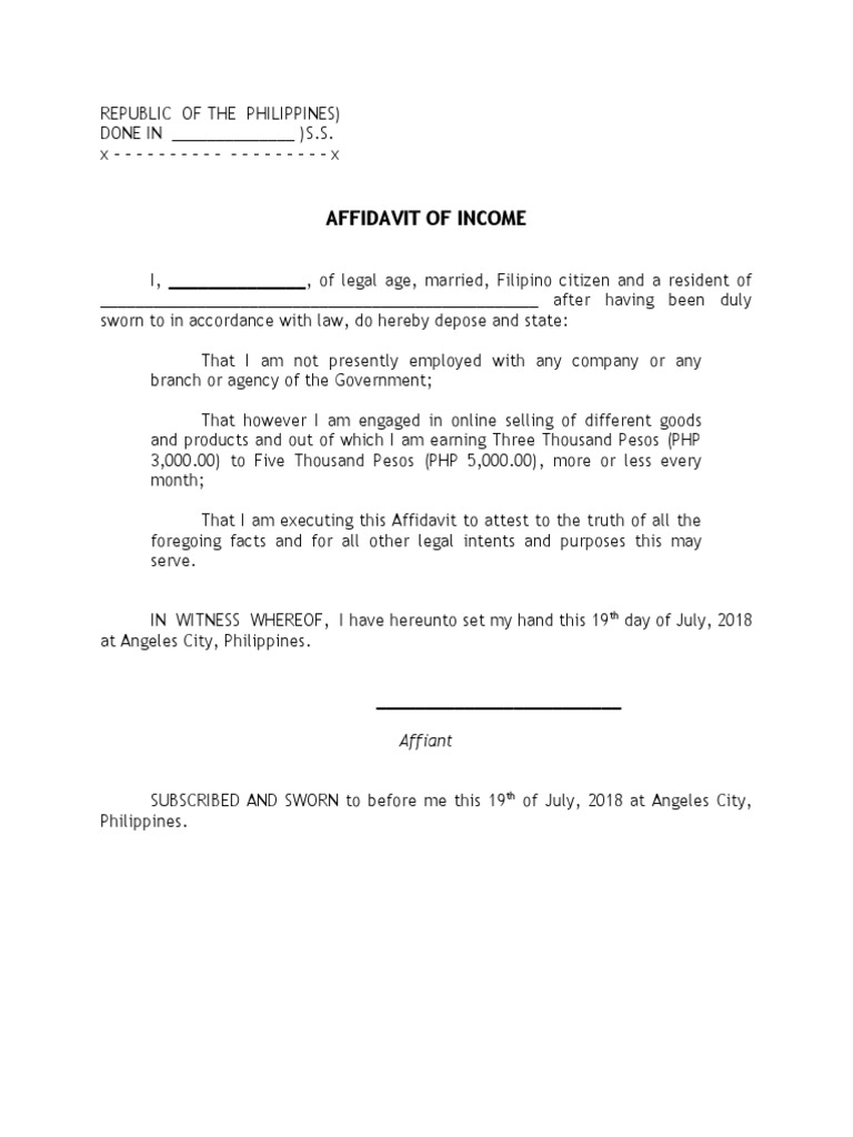 Affidavit of Income: Affiant | PDF