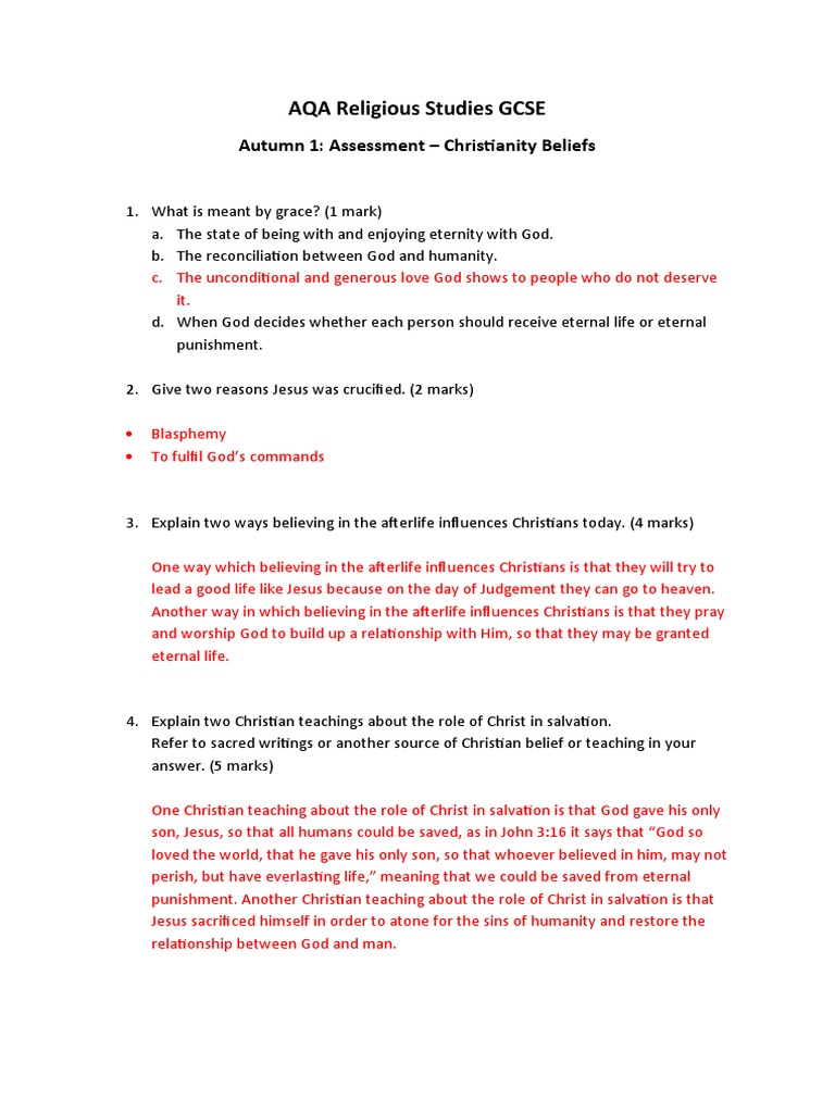 Christianity Beliefs Assessment | PDF