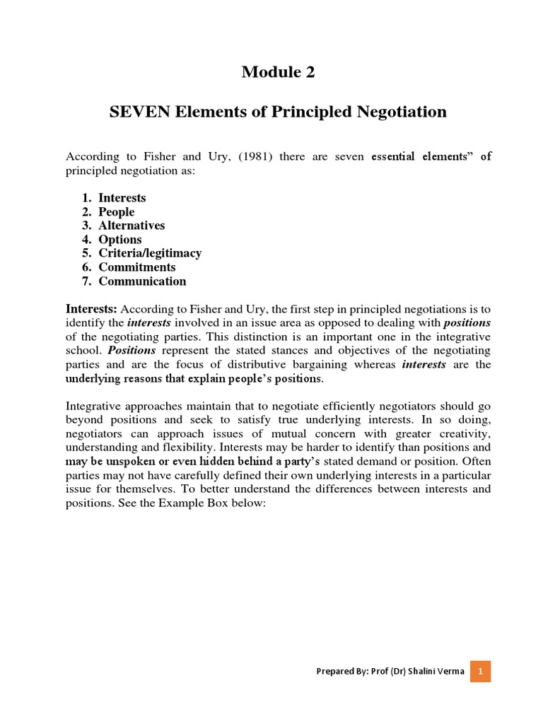 Module 2 - SEVEN Elements of Principled Negotiation PDF | PDF ...