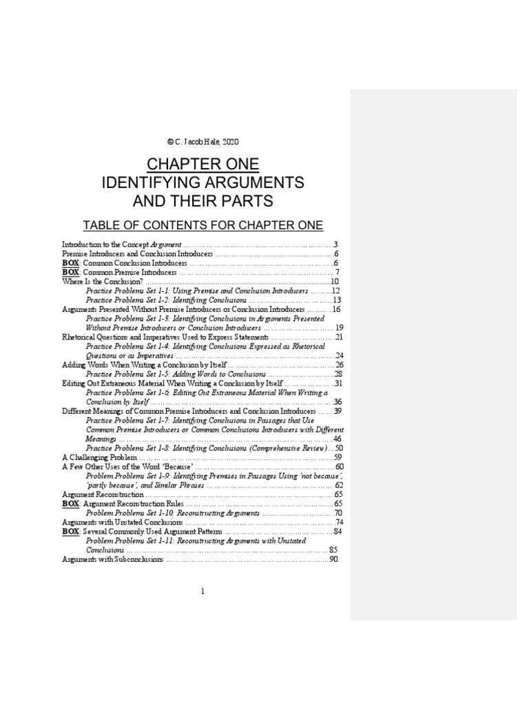 Chapter One Identifying Arguments And Their Parts Pdf