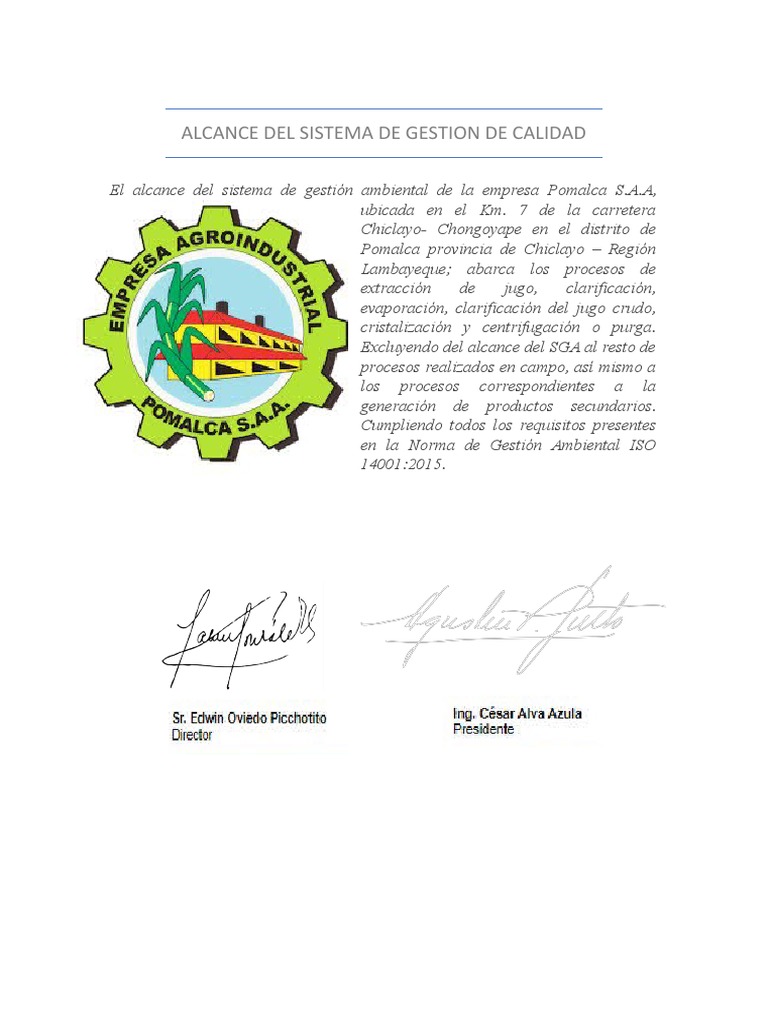 Alcance Del Sistema de Gestion de Calidad | PDF