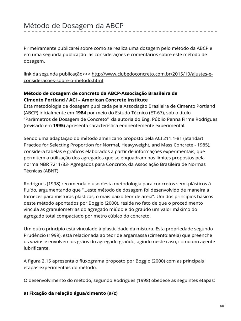 Clube Do Concreto Método De Dosagem Da Abcp Pdf Concreto Cimento