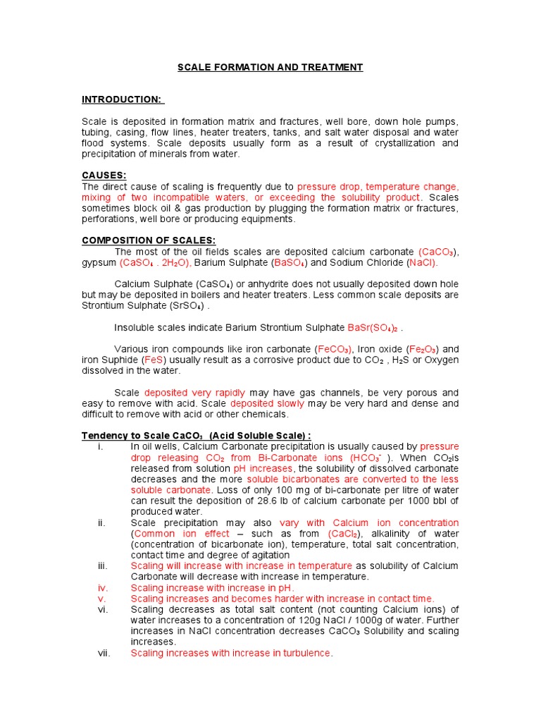 Scale Formation in Oil Fields | PDF | Carbonate | Solubility