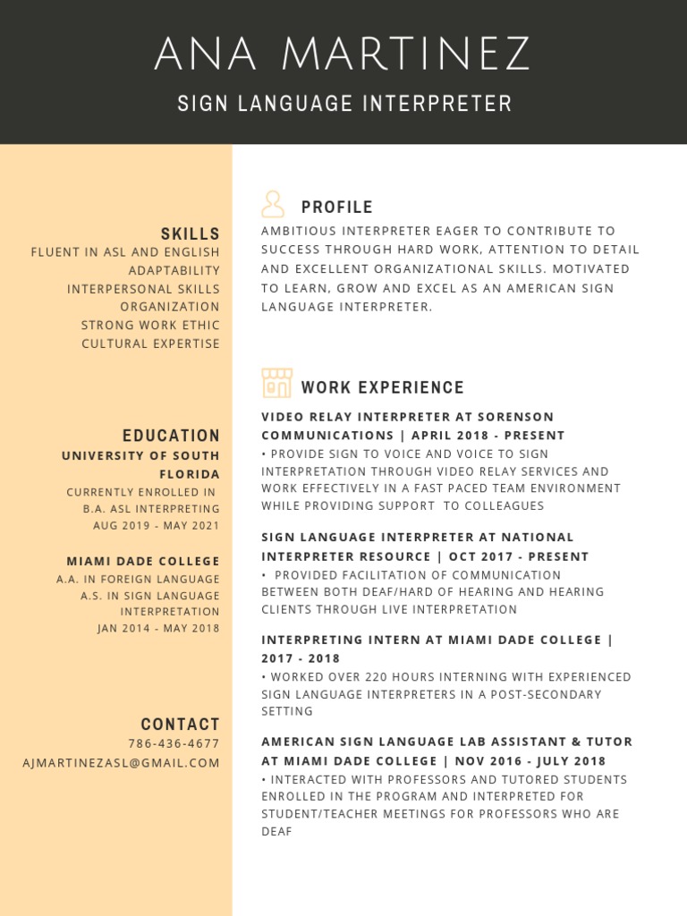 ASL Interpreter Resume of Ana Martinez | PDF | Career & Growth