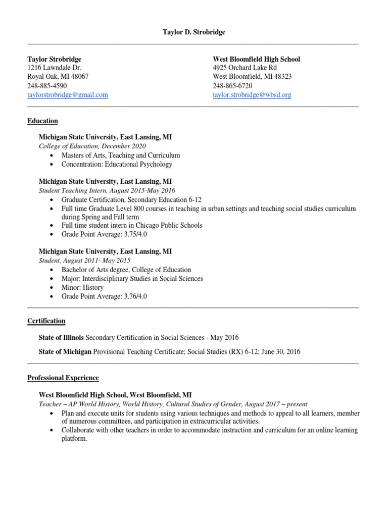 Strobridge Resume | PDF | Curriculum | Michigan State University