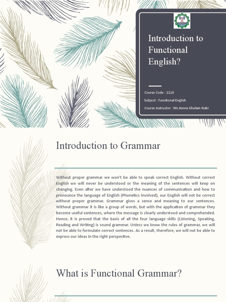 1.introduction To Functional English | PDF | Part Of Speech | English ...