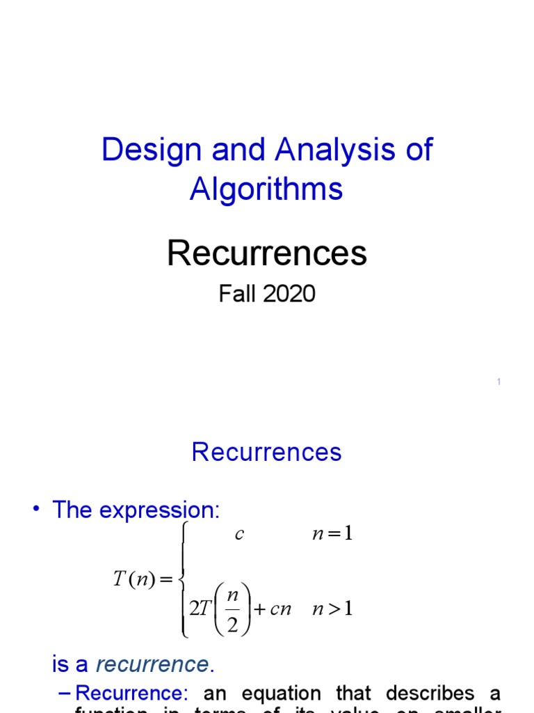 Design And Analysis Of Algorithms Recurrences Pdf Theoretical Computer Science