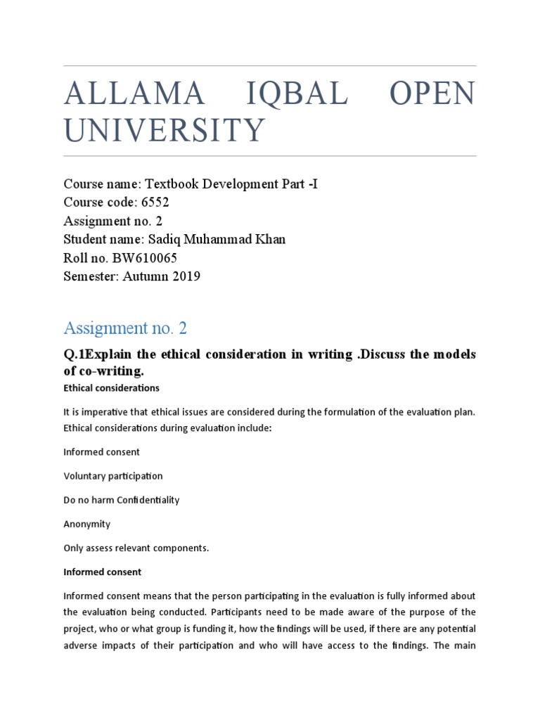Allama Iqbal Open University: Assignment No. 2 | PDF | Lesson Plan ...
