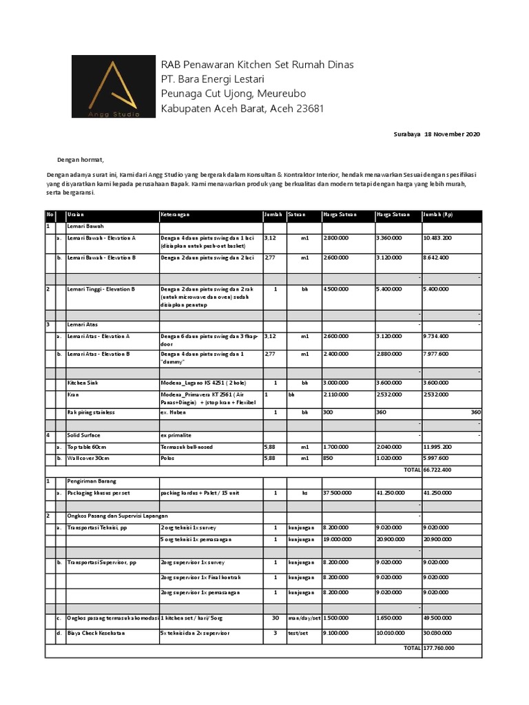 Rab Penawaran Kitchen Set Angg Studio | PDF