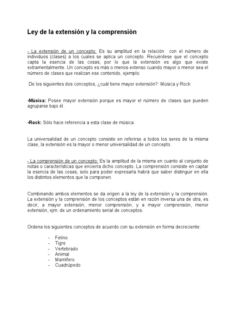 Ejercicios Sobre Extensión y Comprensión | PDF | Comprensión | Concepto