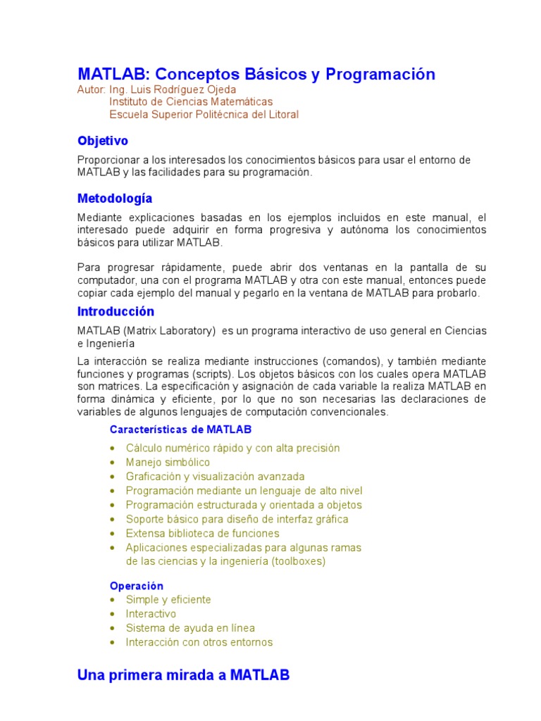 Tutorial MATLAB | PDF | Matriz (Matemáticas) | Lenguaje de programación