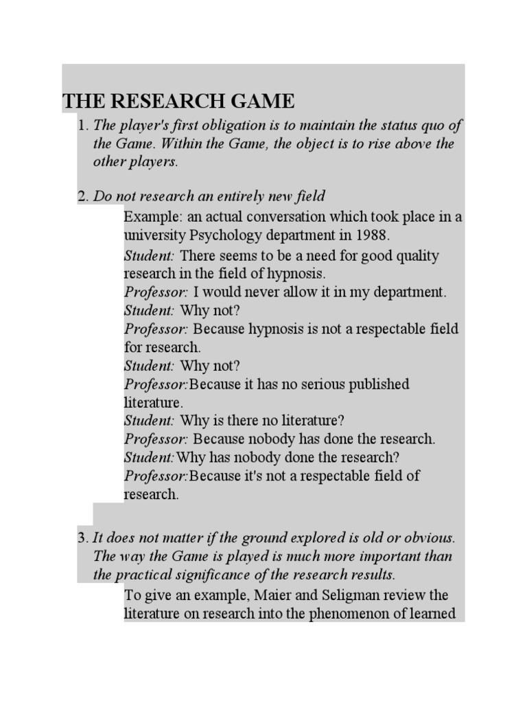 Research GAME | PDF | Hypnosis | Science