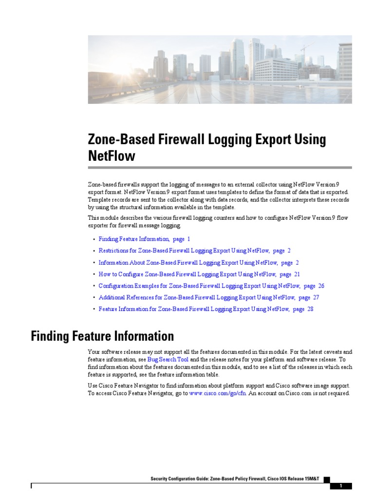Zone-Based Firewall Logging Export Using Netflow: Finding Feature Information | PDF ...