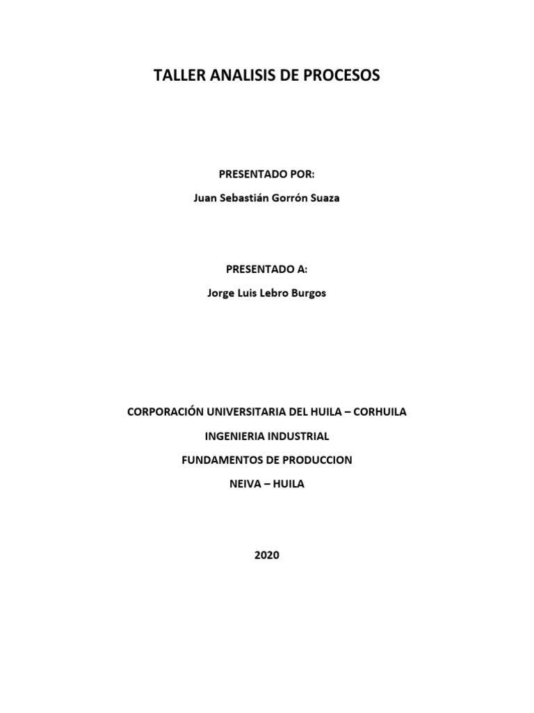 Taller An Lisis de Procesos PDF | PDF | Inventario | Unidad Central de procesamiento