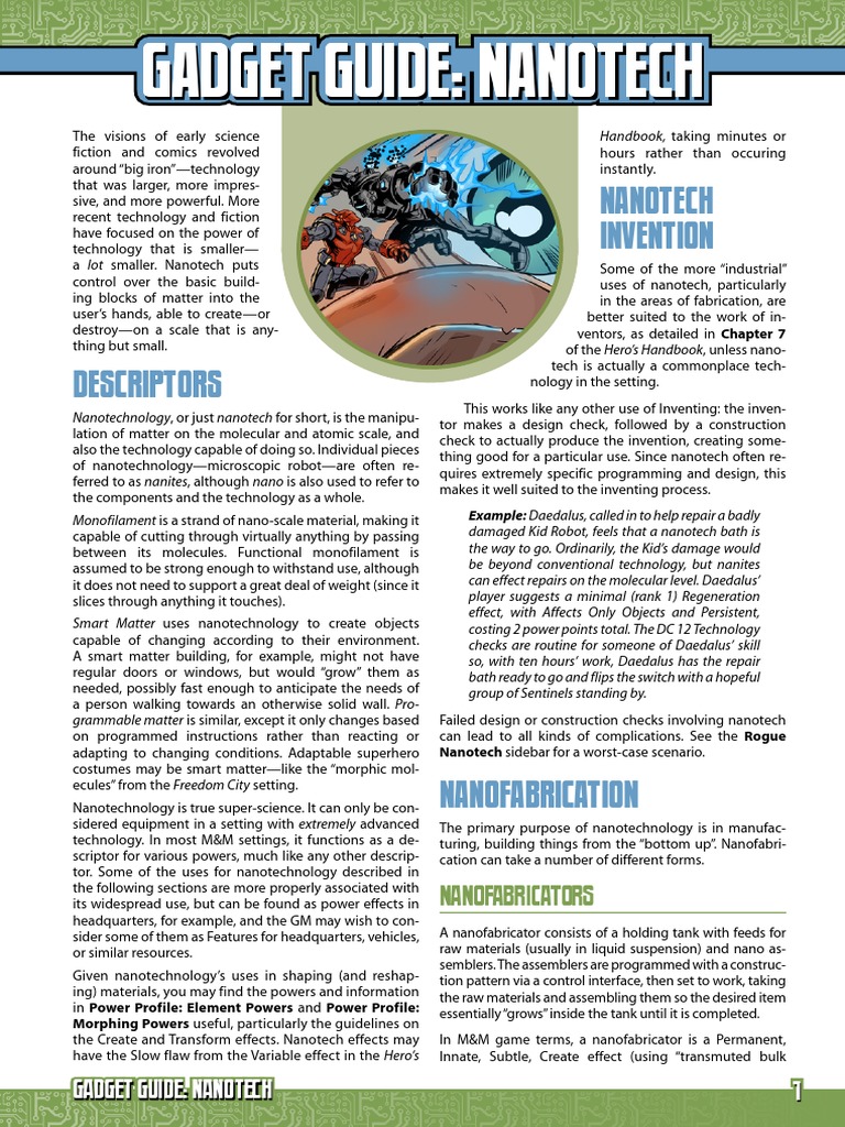 Mutants & Masterminds 3e - Gadget Guide - Nanotech | PDF | Nanotechnology | Copyright