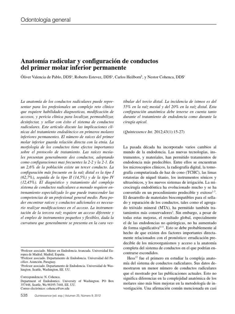 Anatomía Radicular y Configuración de Conductos Del Primer Molar ...