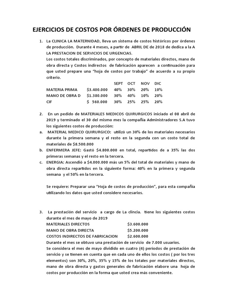 Ejercicios de Costos Por Órdenes de Producción | PDF | Economias | Business