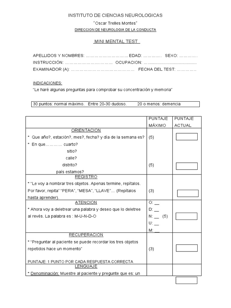 Mini Mental Test | PDF | Lingüística | Cognición