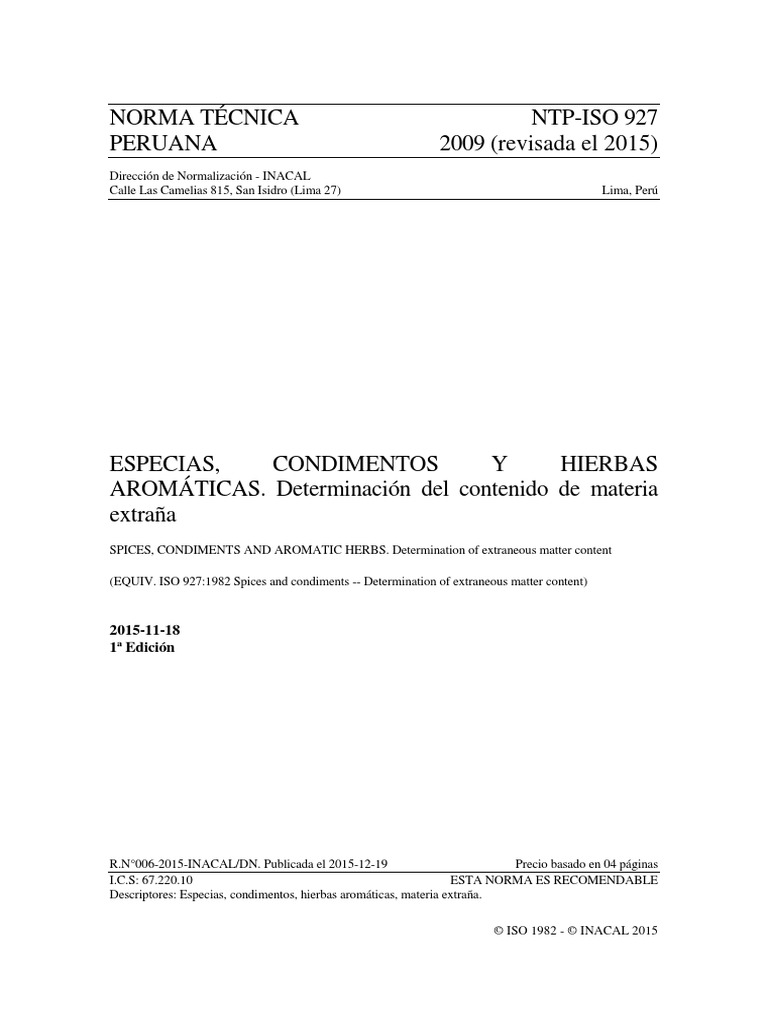 Iso 927 | PDF | Organización internacional para la estandarización | Perú
