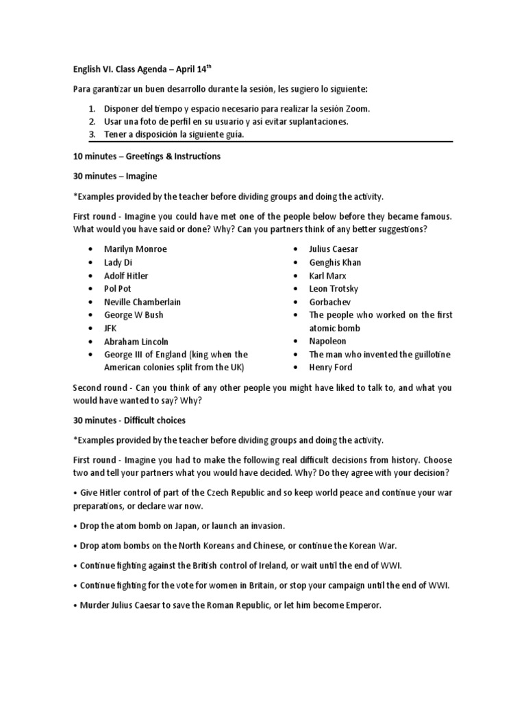 English VI Class Agenda - April 14th | PDF | International Relations ...