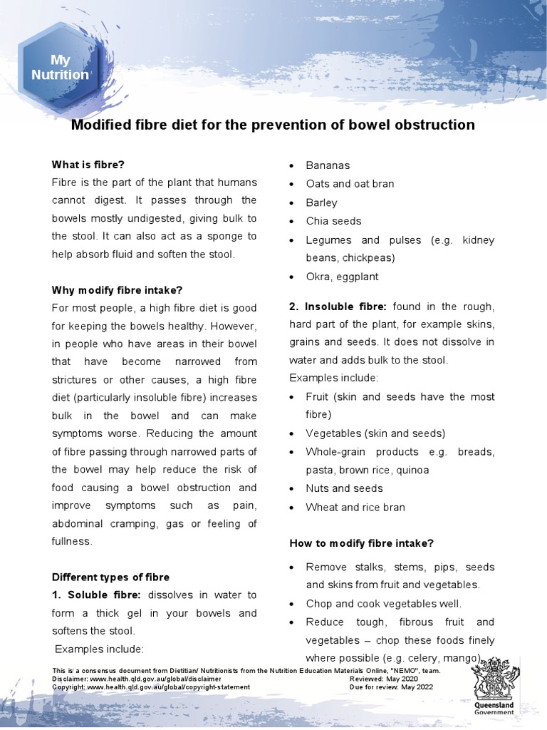 Modified Fibre Diet For The Prevention of Bowel Obstruction: My ...