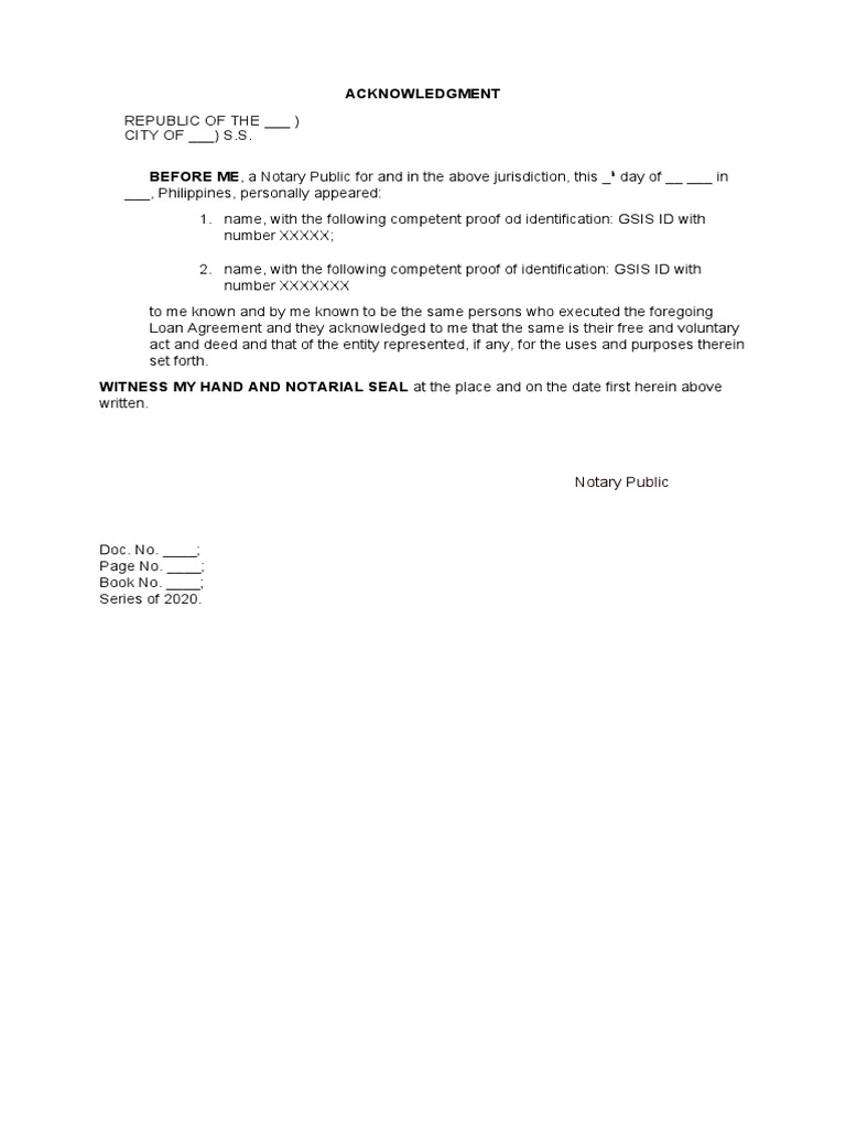 Acknowledgment: Notary Public | PDF