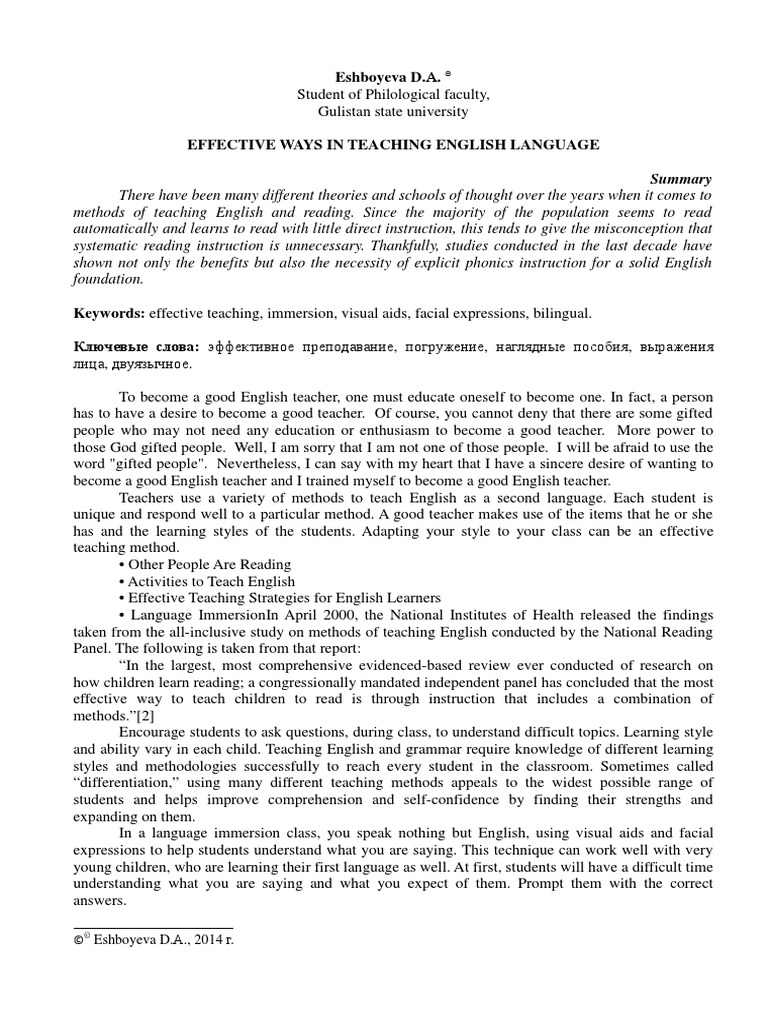 Article - N - Effective Ways in Teaching English Language | PDF ...