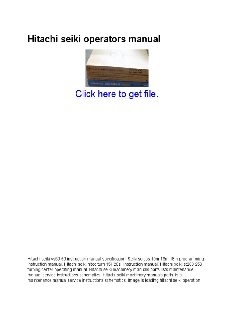 Hitachi Seiki Operators Manual | PDF | Numerical Control | Tools