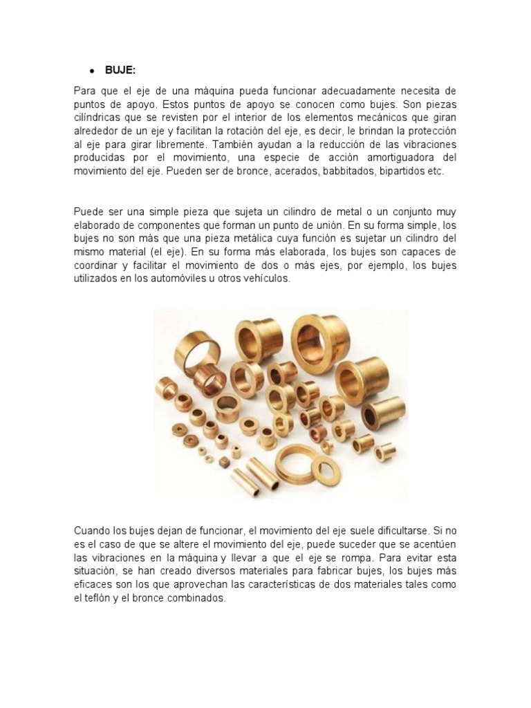 Tipos y funciones de bujes en maquinaria | PDF | Física Aplicada e ...