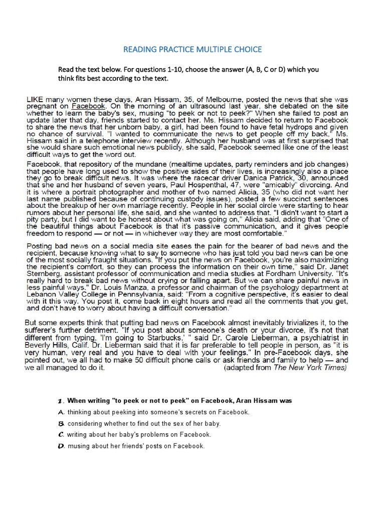 Reading Practice Multiple Choice | PDF