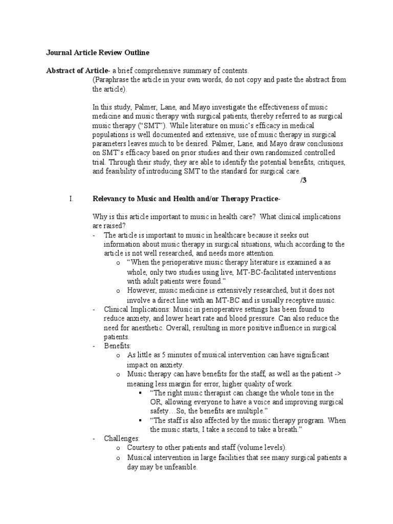 Journal Article Review Outline Abstract of Article-A Brief ...
