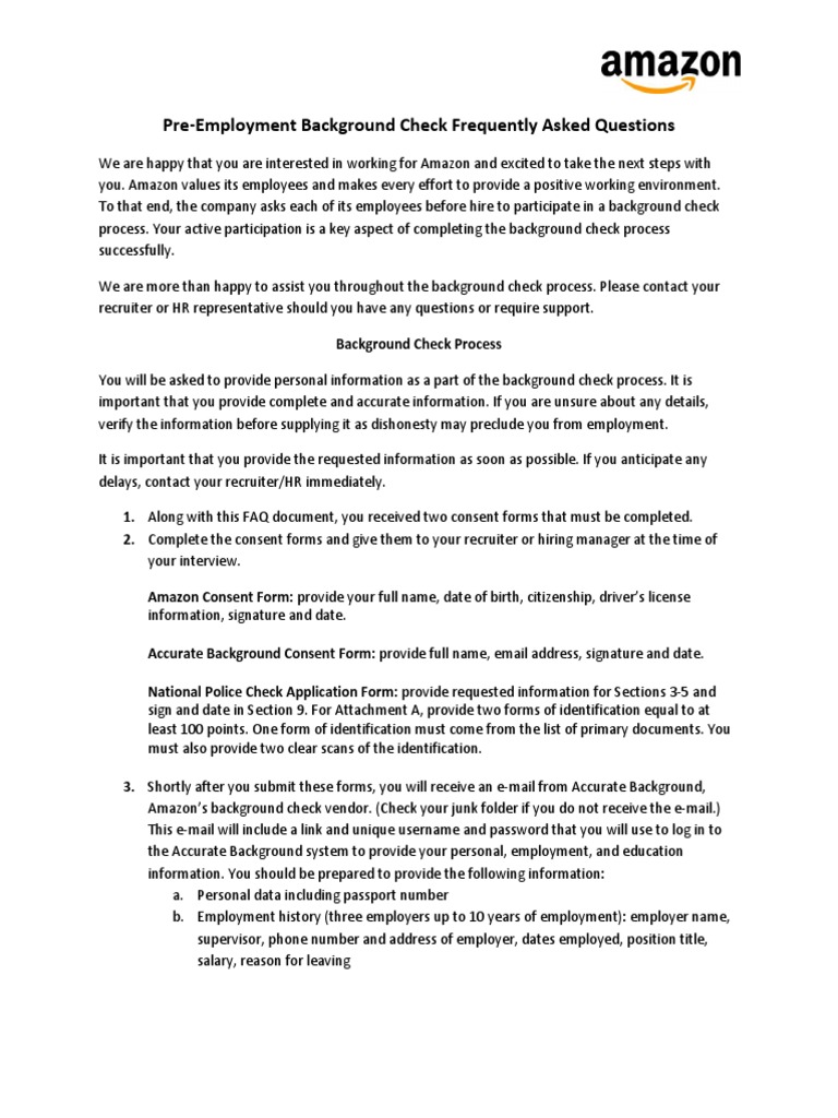 Pre-Employment Background Check Frequently Asked Questions | PDF ...