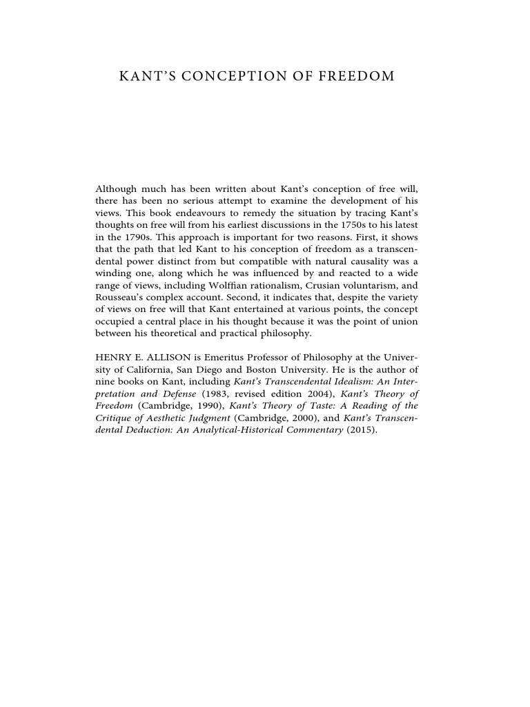 Henry Allison - Kant's Conception of Freedom - A Developmental and ...