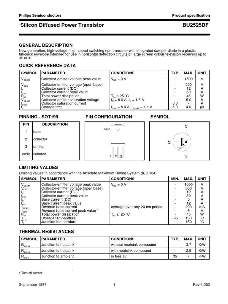 Silicon Diffused Power Transistor BU2525DF: General Description | PDF ...