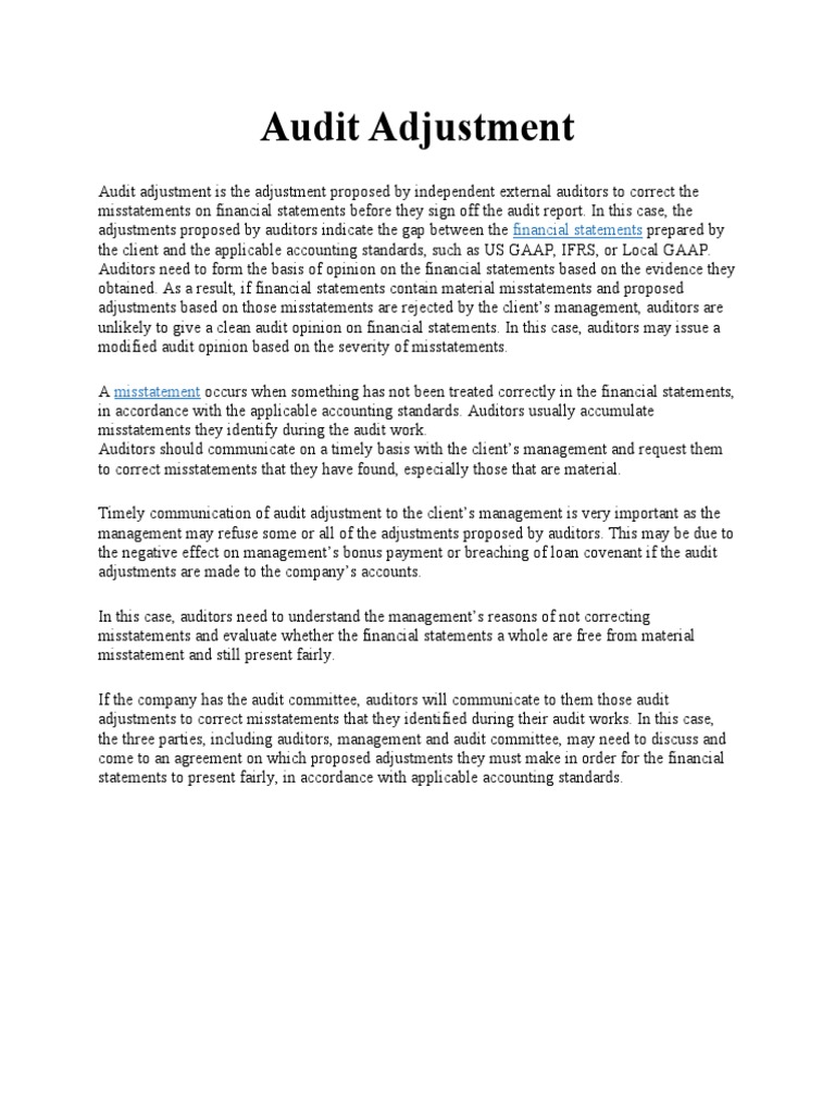 Audit Adjustment: Financial Statements | PDF