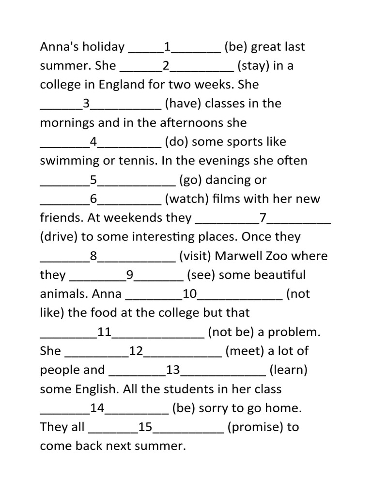 Anna's Holiday Past Simple Gap Fill Story | PDF | Art