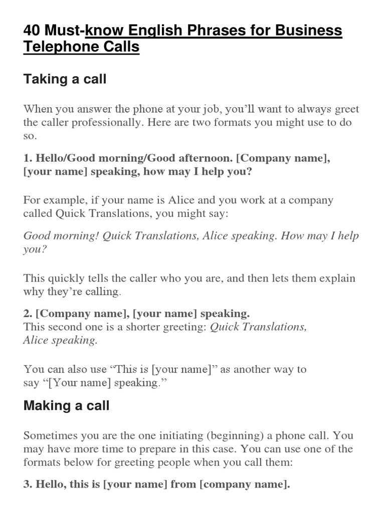 Business Telephone Calls | PDF | Telephone Call | Question