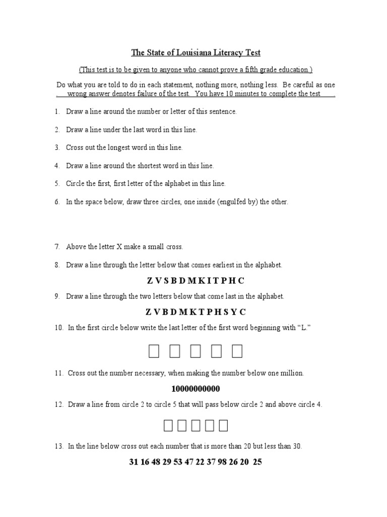 The State of Louisiana Literacy Test: Zvsbdmkitphc | PDF | Triangle ...