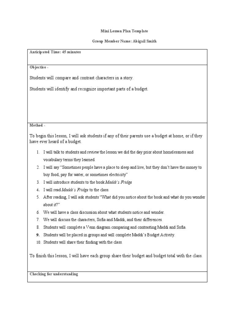 Mini Lesson Plan | PDF