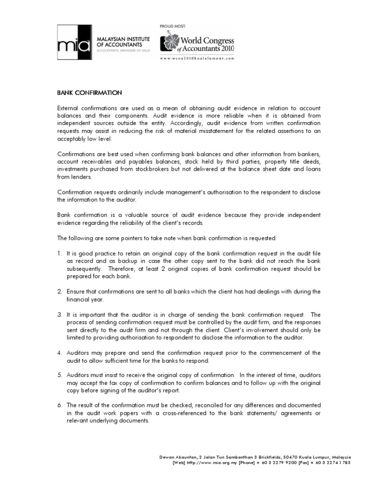 Bank Confirmation Sample | Download Free PDF | Audit | Deposit Account