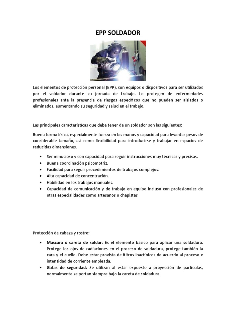 EPP Esencial para Soldadores | PDF | Máscara | Soldadura