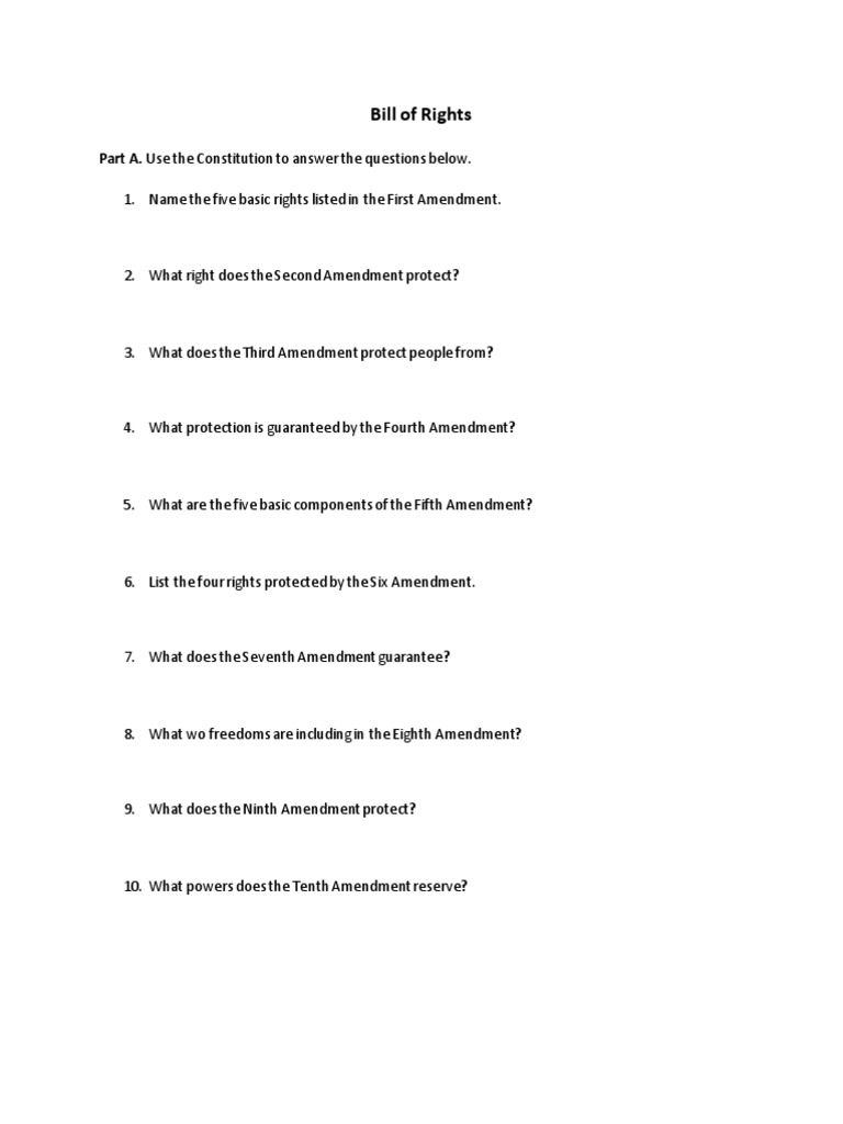 Bill of Rights Worksheet | PDF | Politics