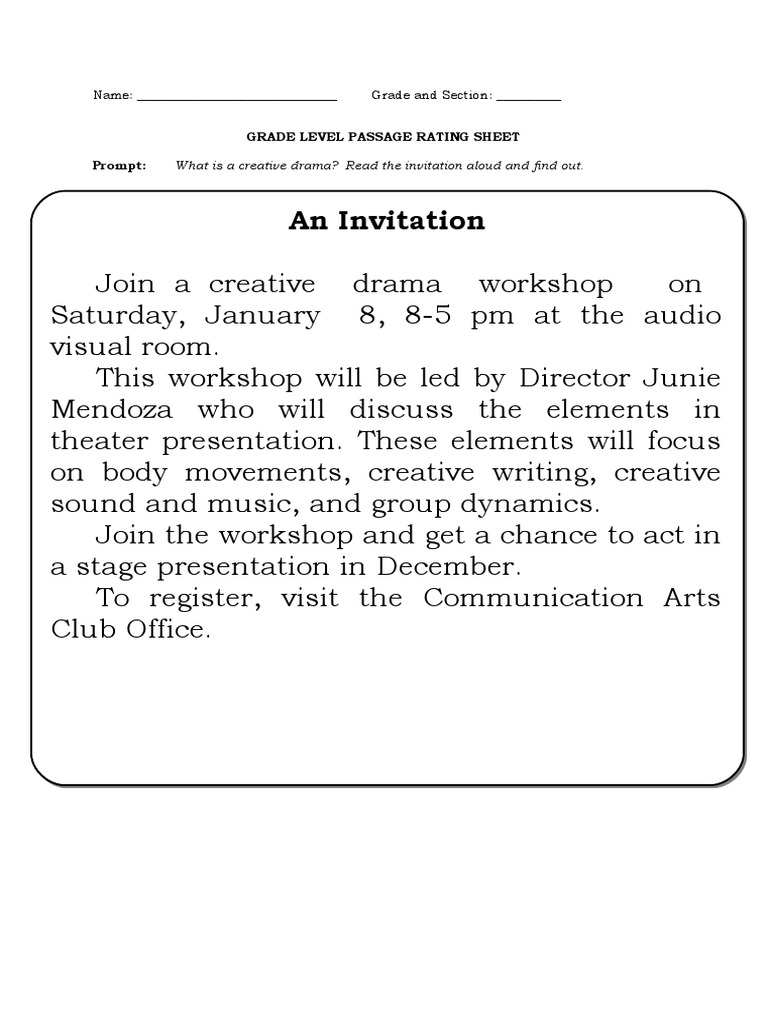 Grade 5.AN INVITATION PHIL IRI | PDF | Language Arts & Discipline ...