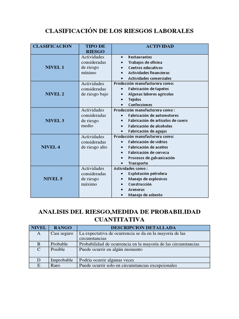 Clasificación y análisis de los principales riesgos laborales | PDF