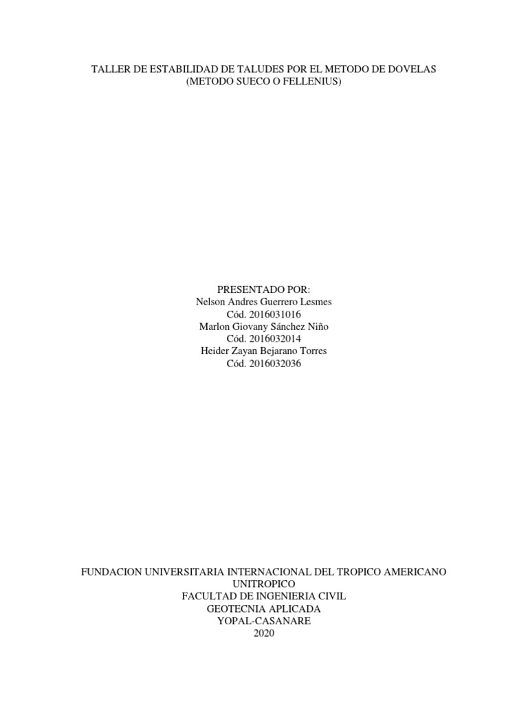 Taller de Estabilidad de Taludes Por El Metodo de Dovelas | PDF ...